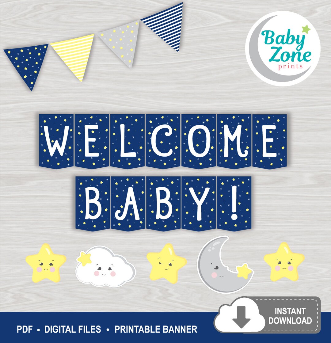 Twinkle Twinkle Little Star, Welcome Baby! Blue Printable Banner, Baby ...