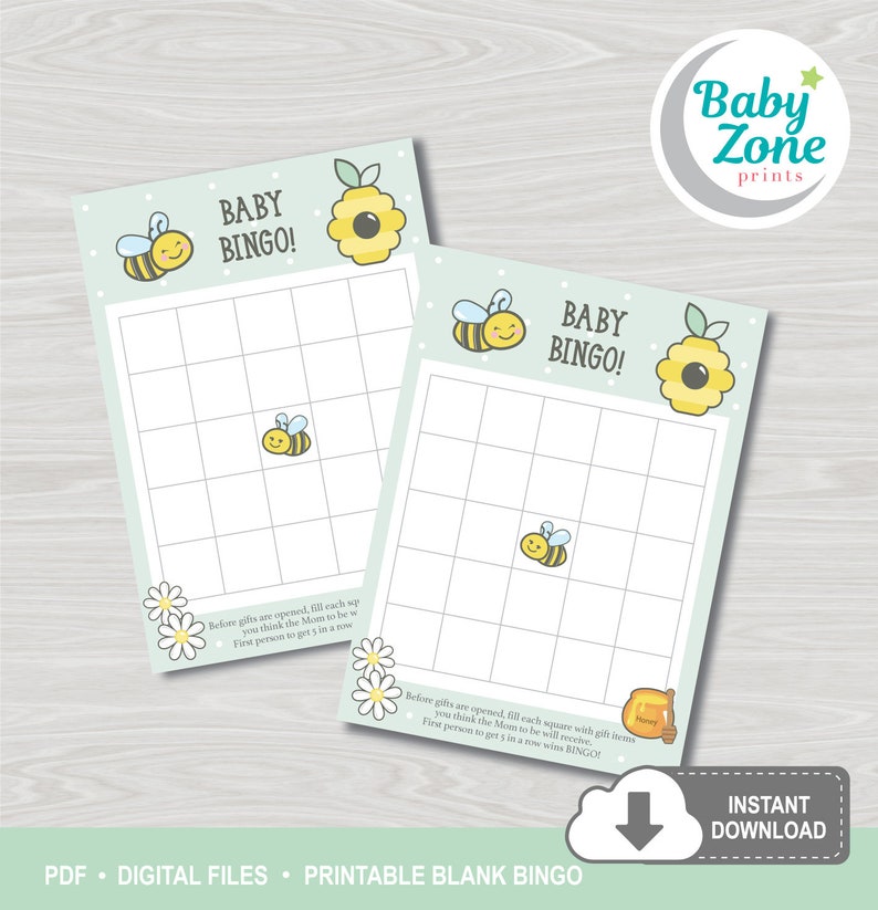 Bee Baby Bingo! in Blank Bumble Bee Printable Baby Shower Games - Etsy