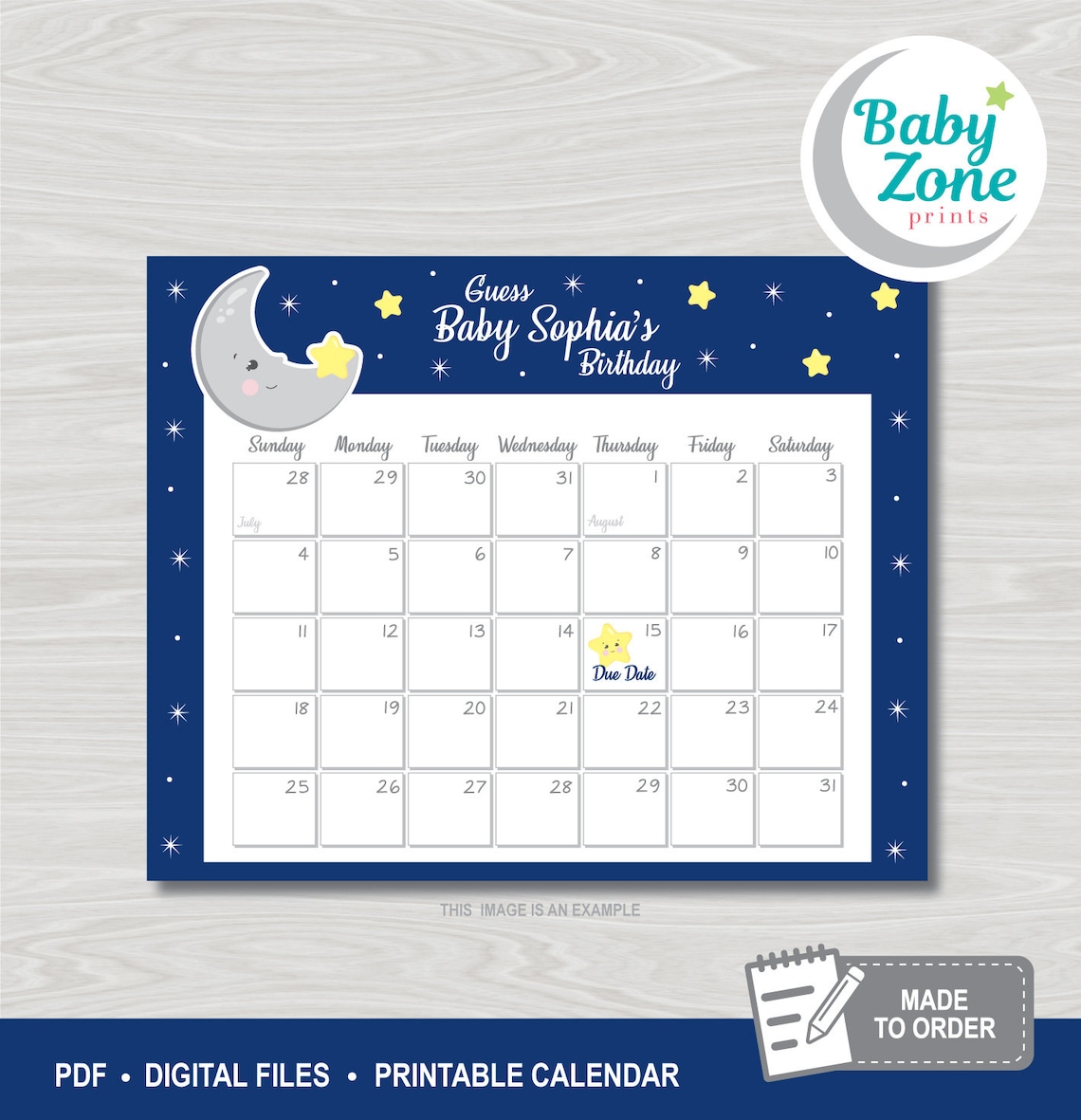 Baby Due Date Printable Prediction Calendar Guess the Baby Birthday ...