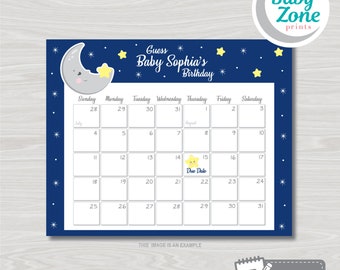 Twinkle Twinkle Little Star Baby Due Date Printable Prediction Calendar ...