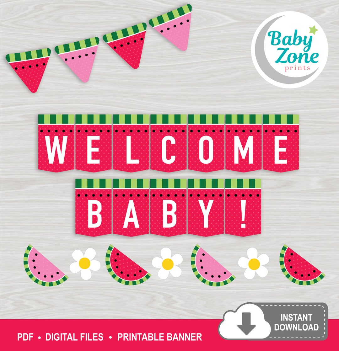 Welcome Baby! Baby Girl Watermelon Baby Shower Printable Banner Instant ...