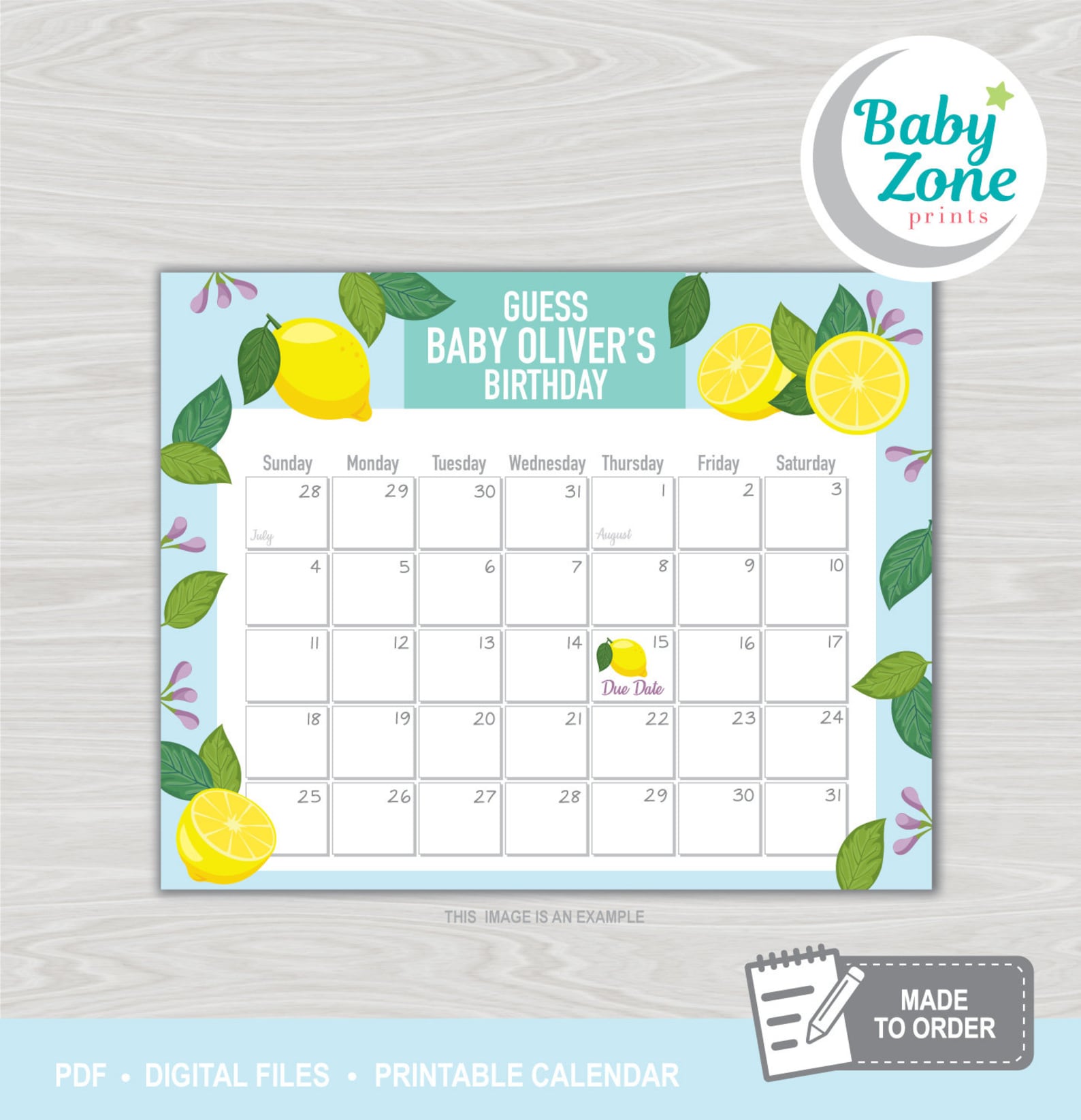 Lemons Baby Due Date Printable Prediction Calendar Guess the Baby ...