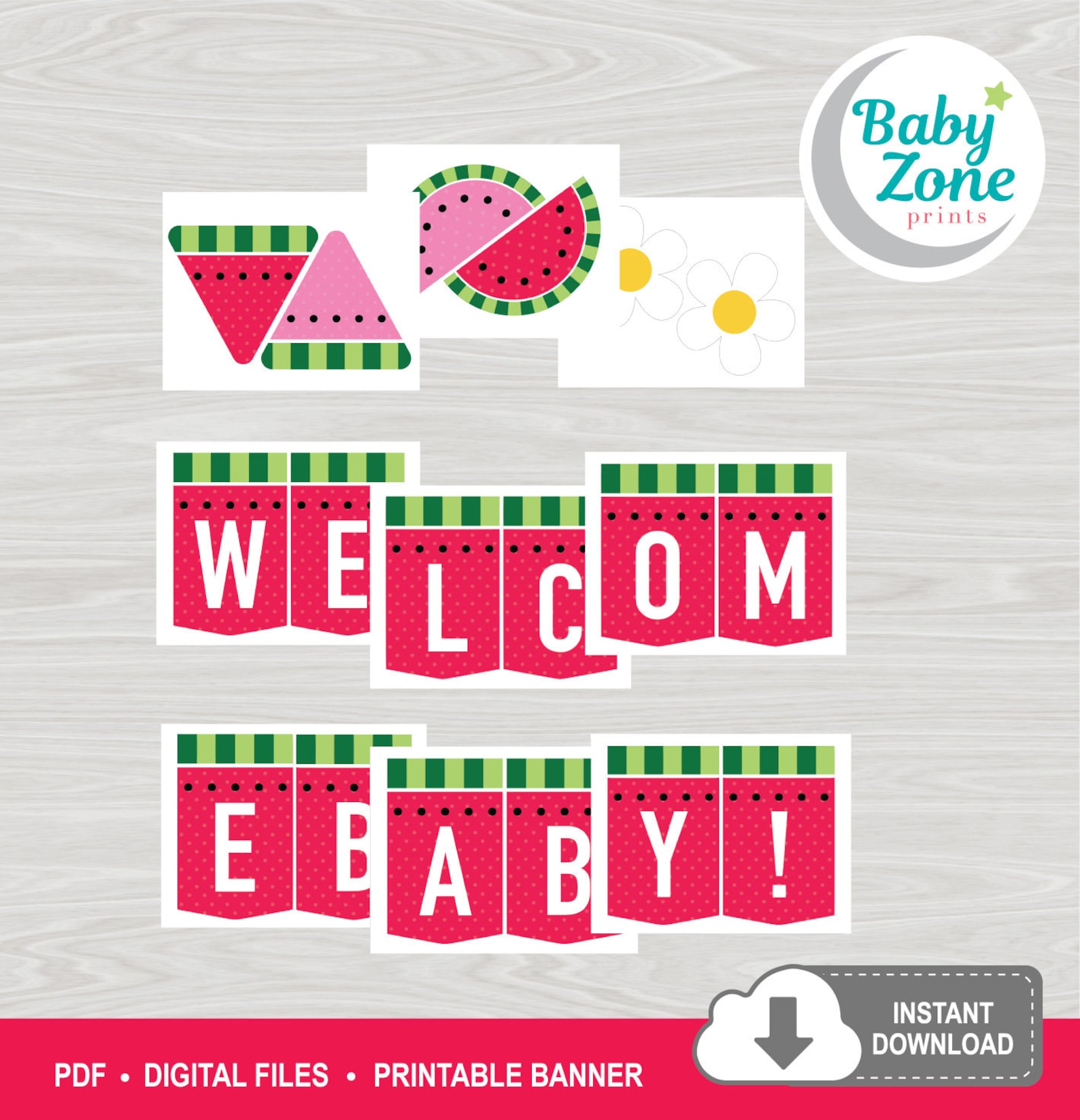 Welcome Baby! Baby Girl Watermelon Baby Shower Printable Banner Instant ...