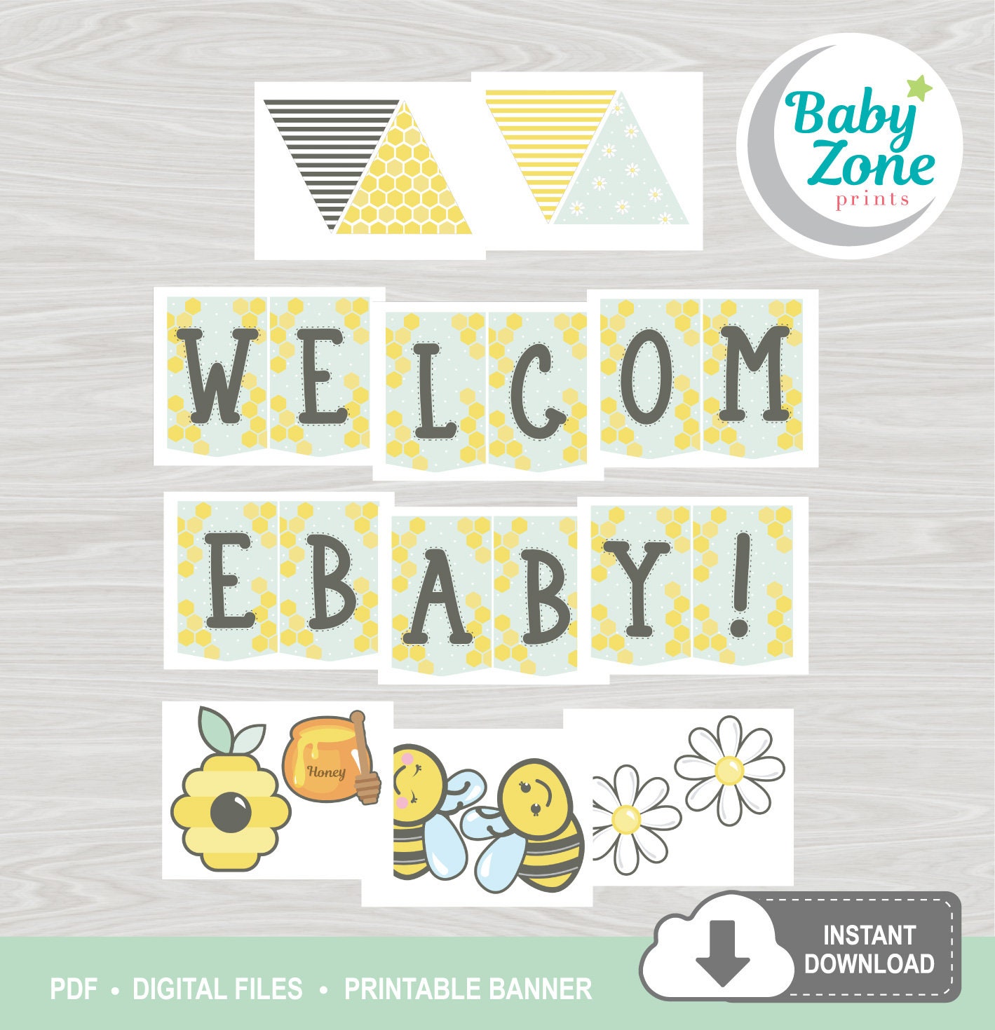 Bee Welcome Baby! Printable Banner Bumble Bee Baby Shower Decoration - Etsy