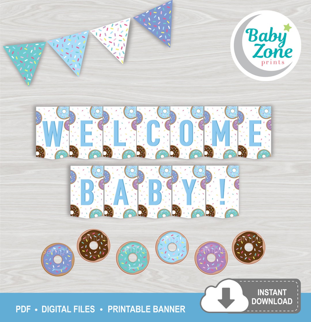 Sprinkle Donuts Welcome Baby! Printable Banner in Blue for a Sweet Baby ...