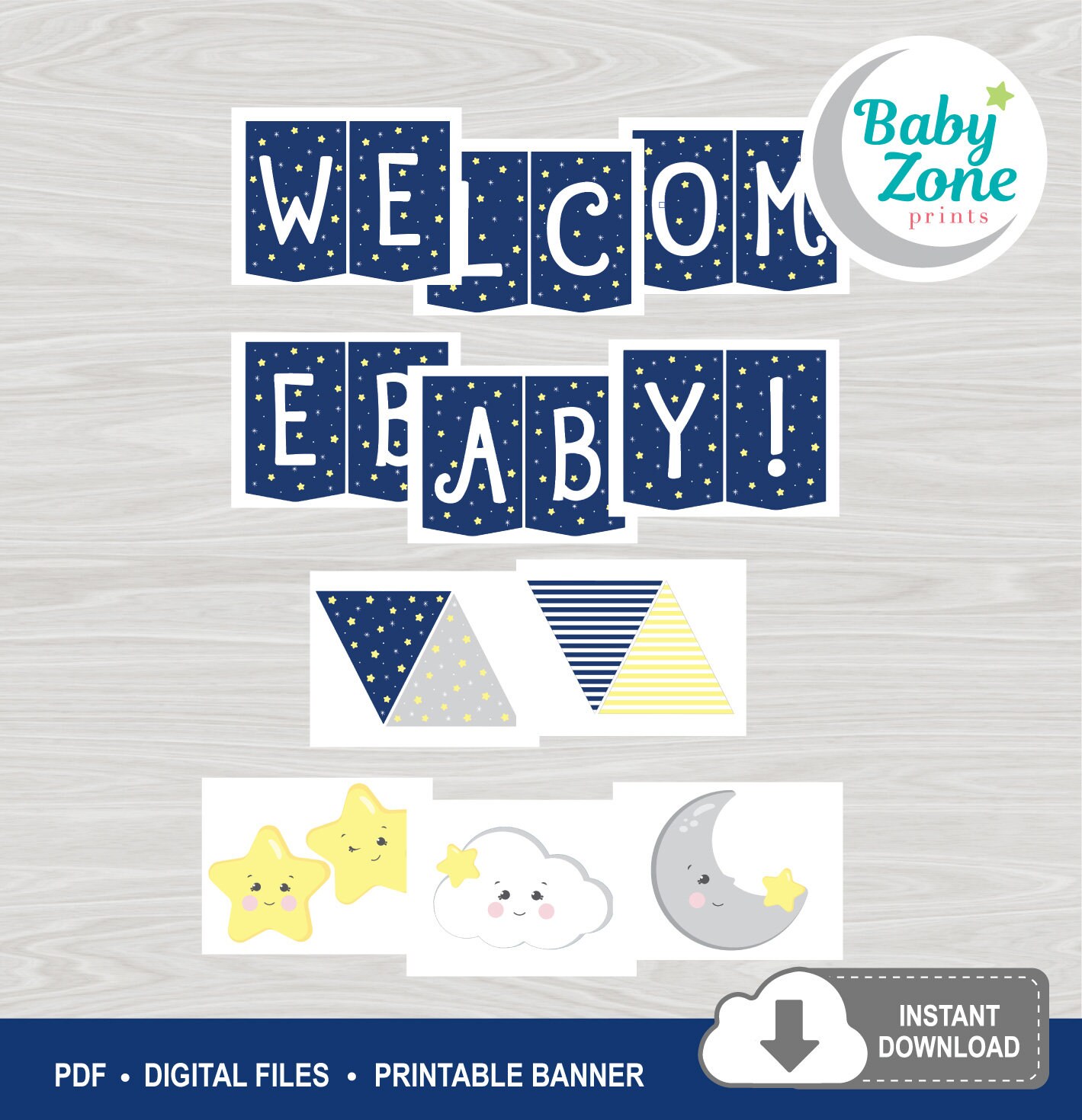 Twinkle Twinkle Little Star, Welcome Baby! Blue Printable Banner, Baby ...