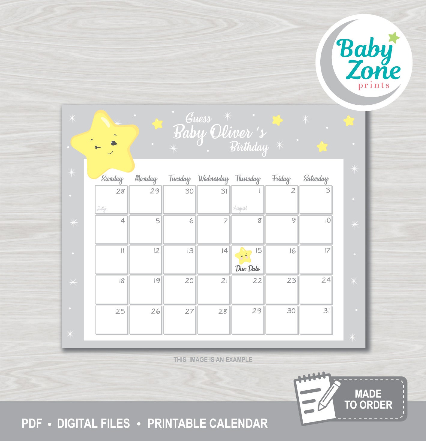 Twinkle Twinkle Little Star Baby Due Date Printable Prediction Calendar ...