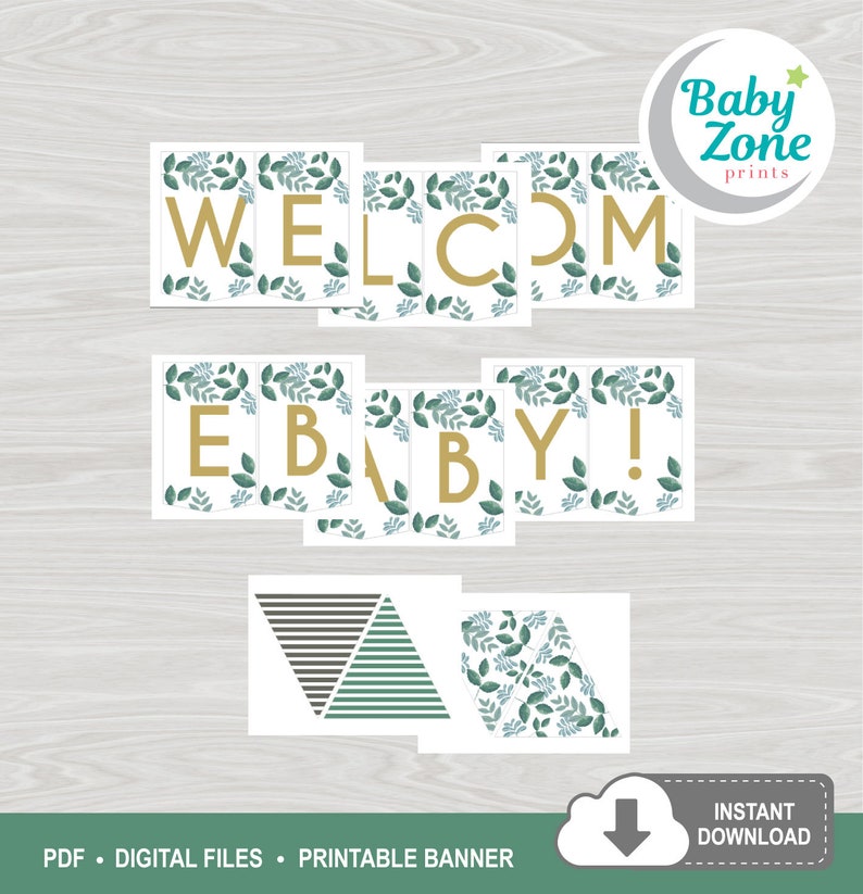 Welcome Baby! Greenery Baby Shower Printable Banner Instant Download ...