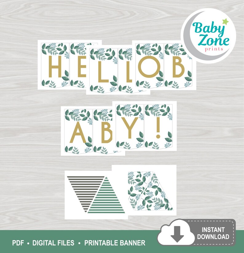 Hello Baby! Greenery Baby Shower Printable Banner Instant Download ...
