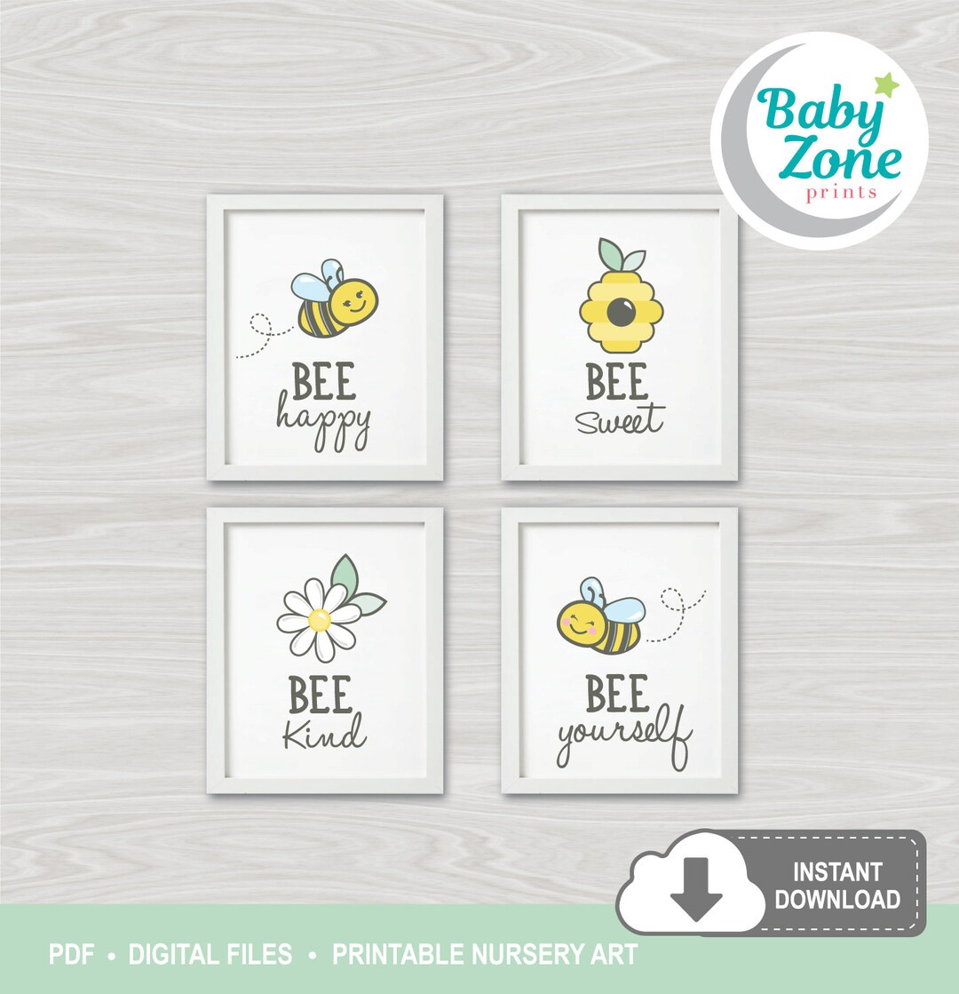 Bee Nursery Art Set of 4 Posters Bumble Bee Baby Printable Instant ...