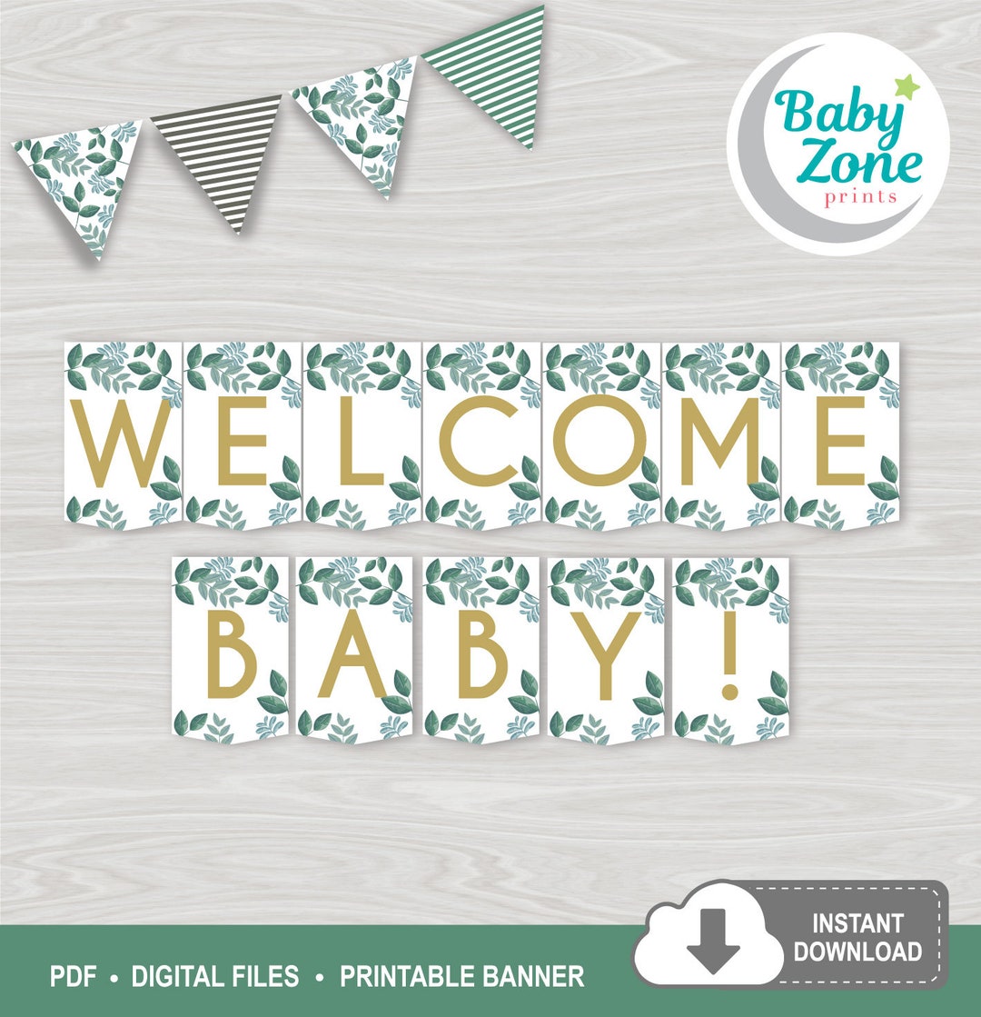 Welcome Baby! Greenery Baby Shower Printable Banner Instant Download ...