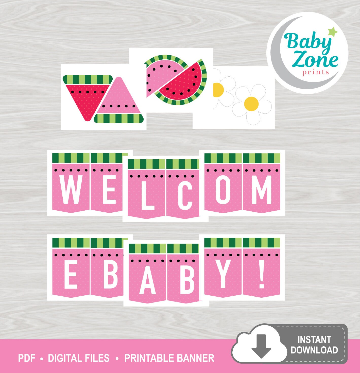 Pink Watermelon Welcome Baby! Baby Girl Baby Shower Printable Banner ...