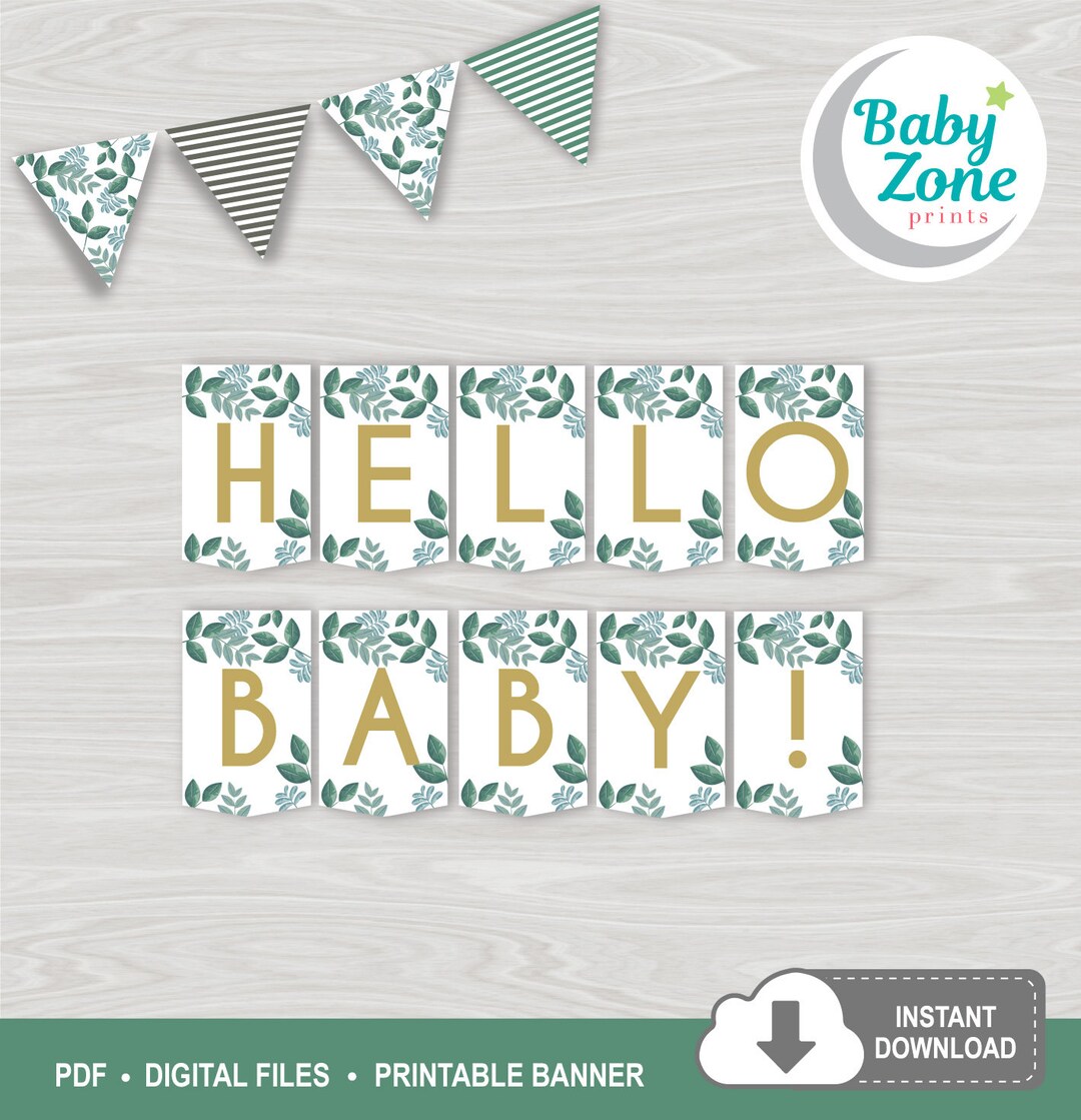 Hello Baby! Greenery Baby Shower Printable Banner Instant Download ...