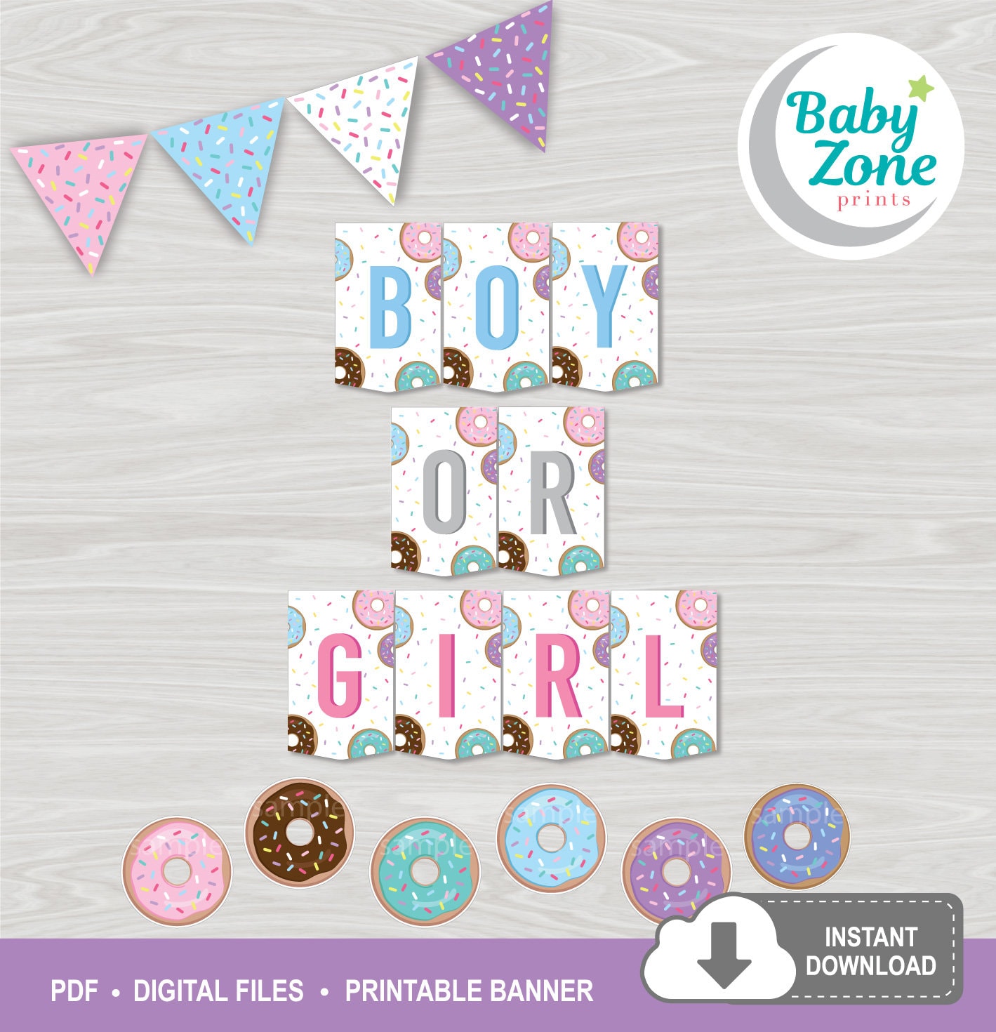 Donuts Gender Reveal Boy or Girl Printable Banner for a Sweet Baby ...