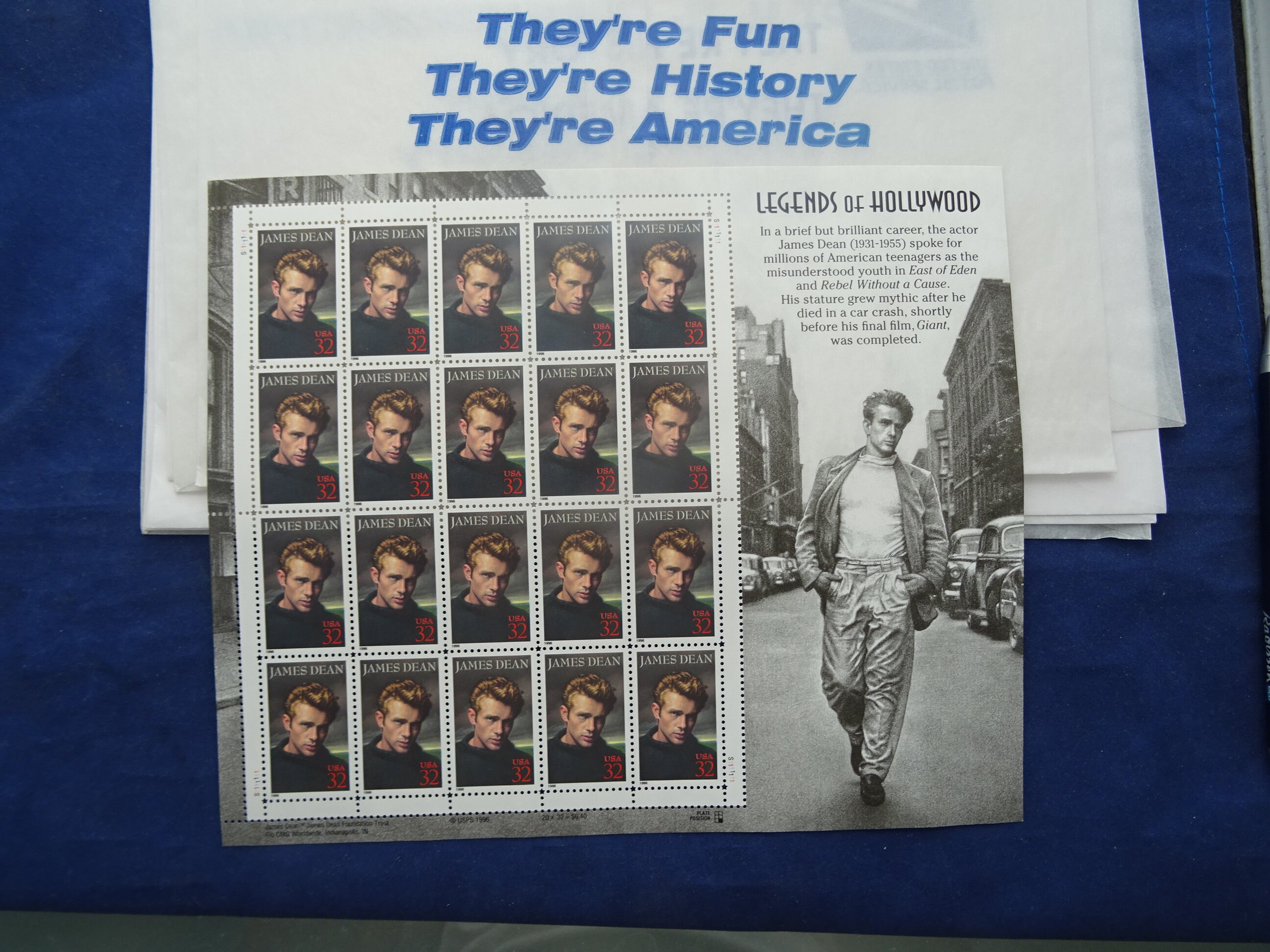 James Dean Legends of Hollywood U.S. 32 Cent Commemorative Stamp Sheet ...