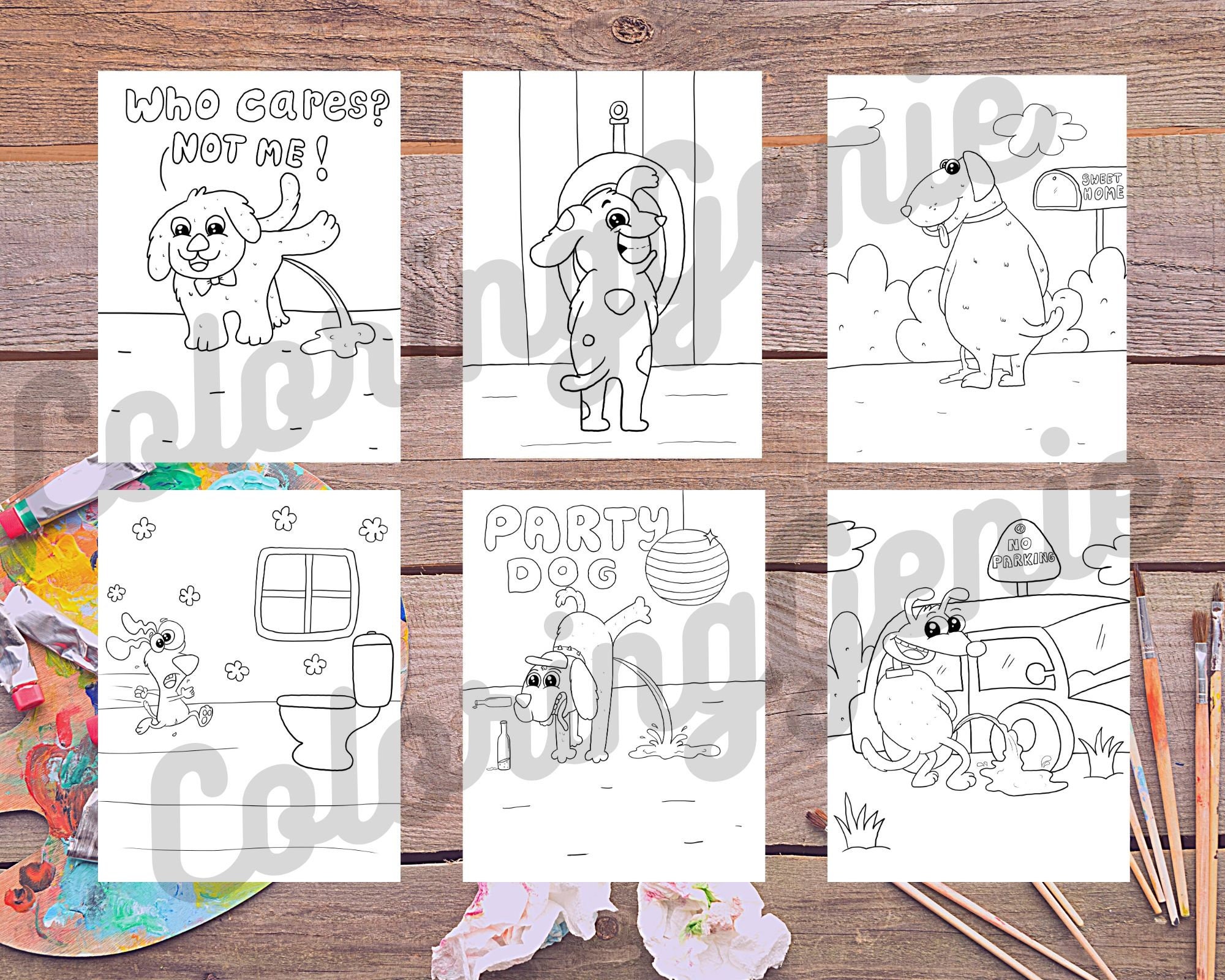 26 Hilarious URINATING DOGS Coloring Pages BUNDLE for Kids and Adults ...