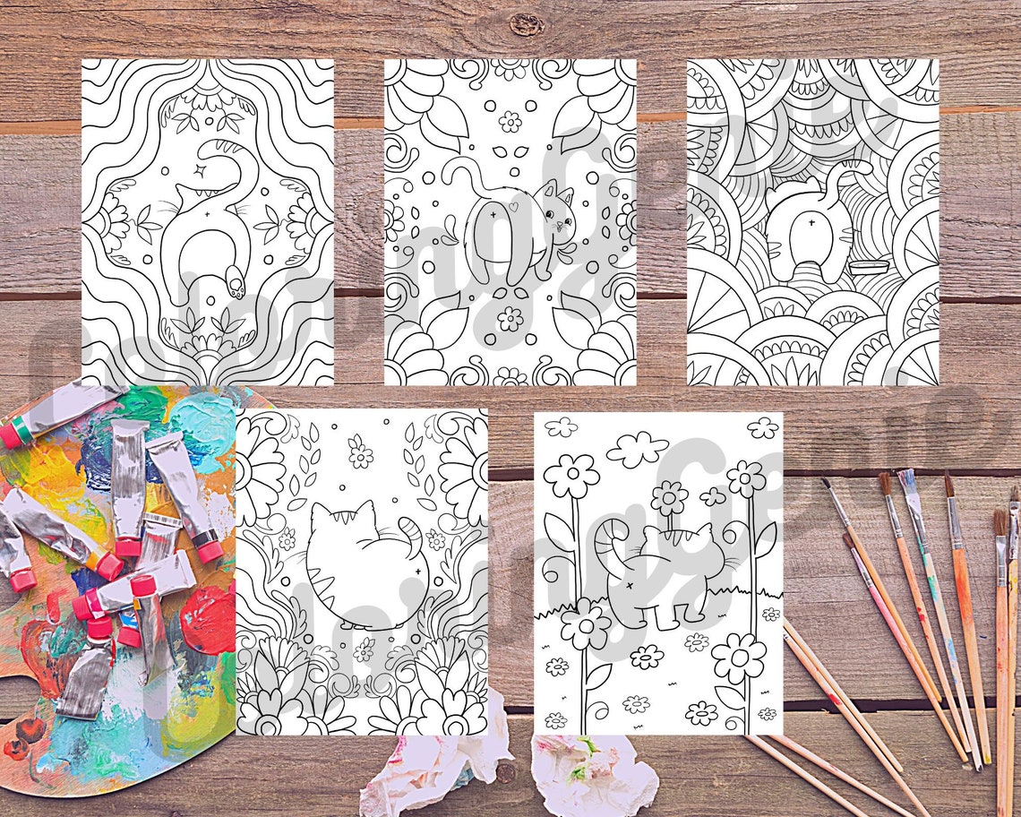 26 Funny and Cute CAT BUTTS Coloring Pages BUNDLE for Kids and Adults ...