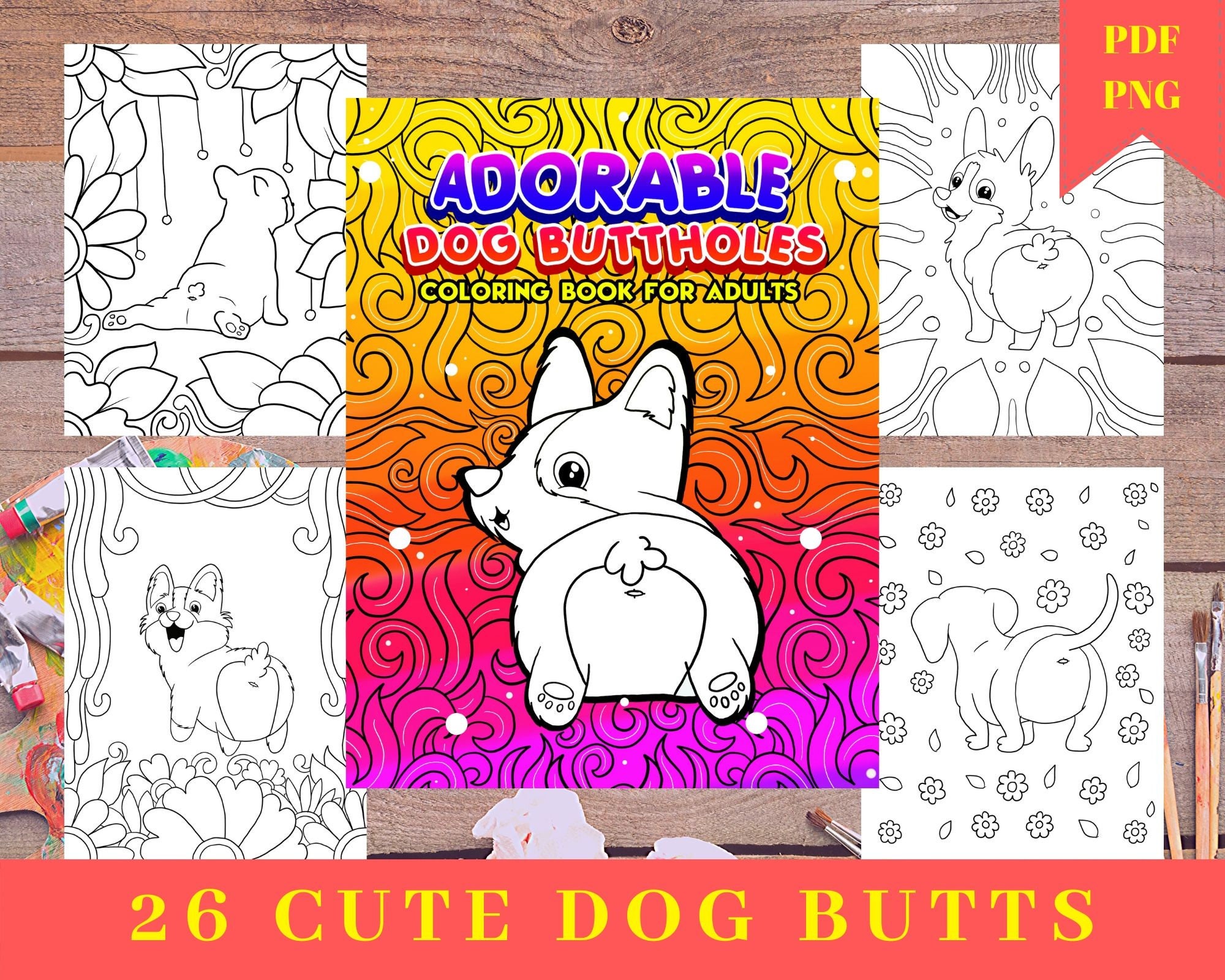 26 Funny and Cute DOG BUTTS Coloring Pages BUNDLE for Kids and Adults ...