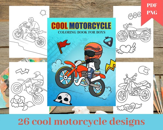 26 Motorcycle Coloring Pages BUNDLE for Boys Instant Digital - Etsy