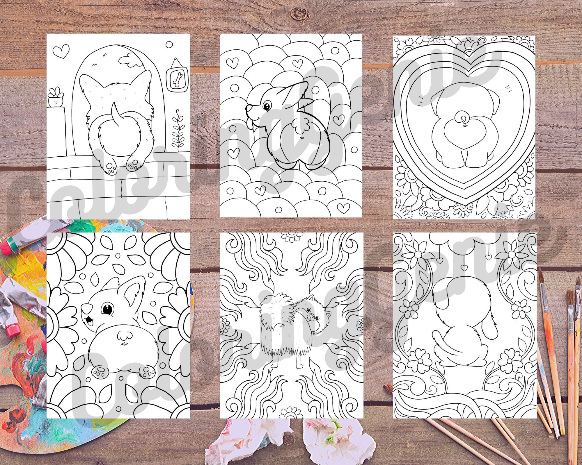 26 Funny and Cute DOG BUTTS Coloring Pages BUNDLE for Kids and Adults ...