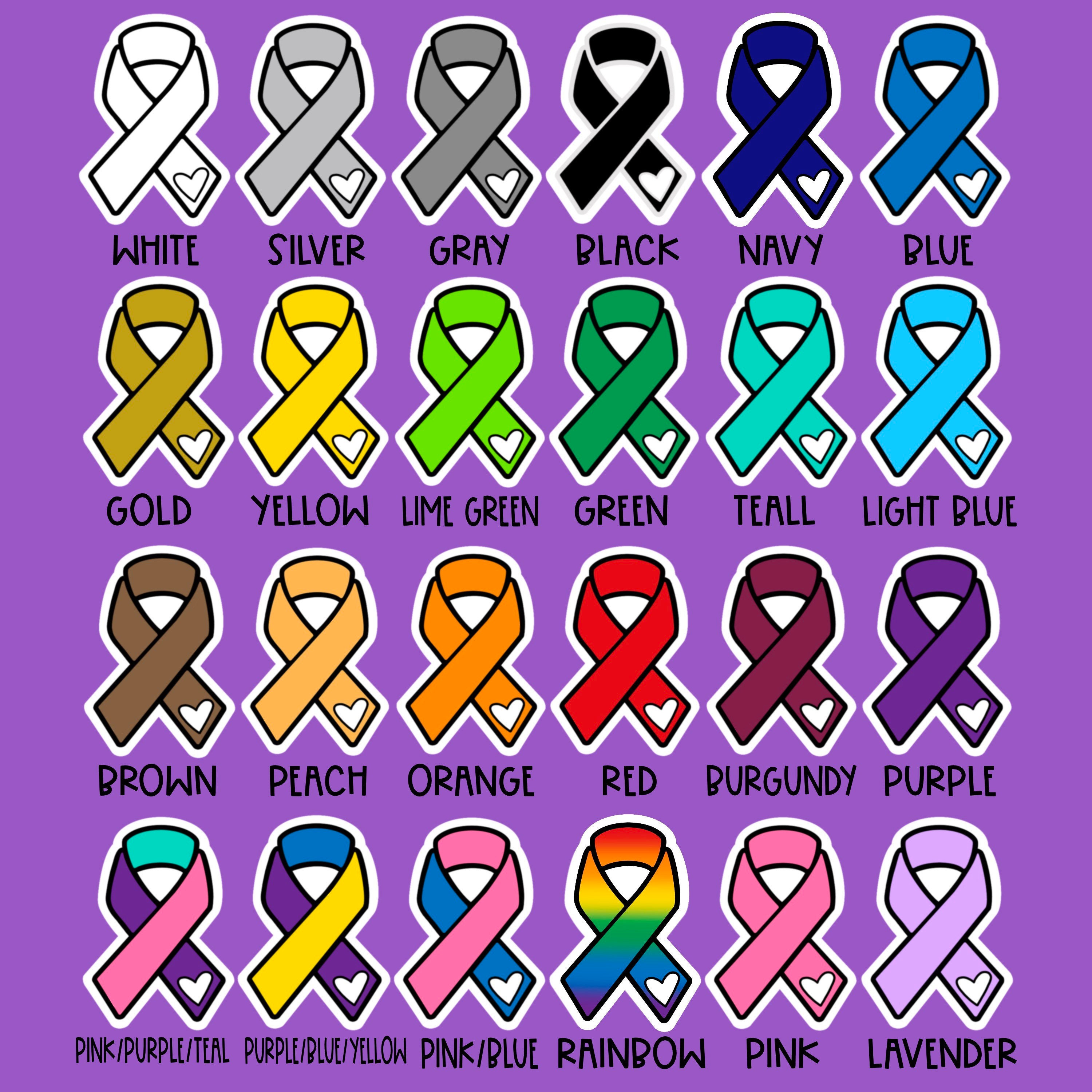 Awareness Ribbon Sticker with Heart Choose Your Color | Etsy
