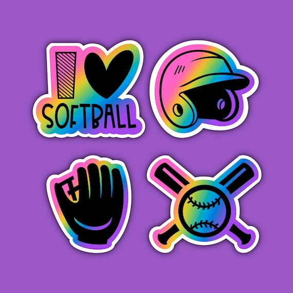 I Love Softball Sticker Pack Softball Player Bats and Ball - Etsy