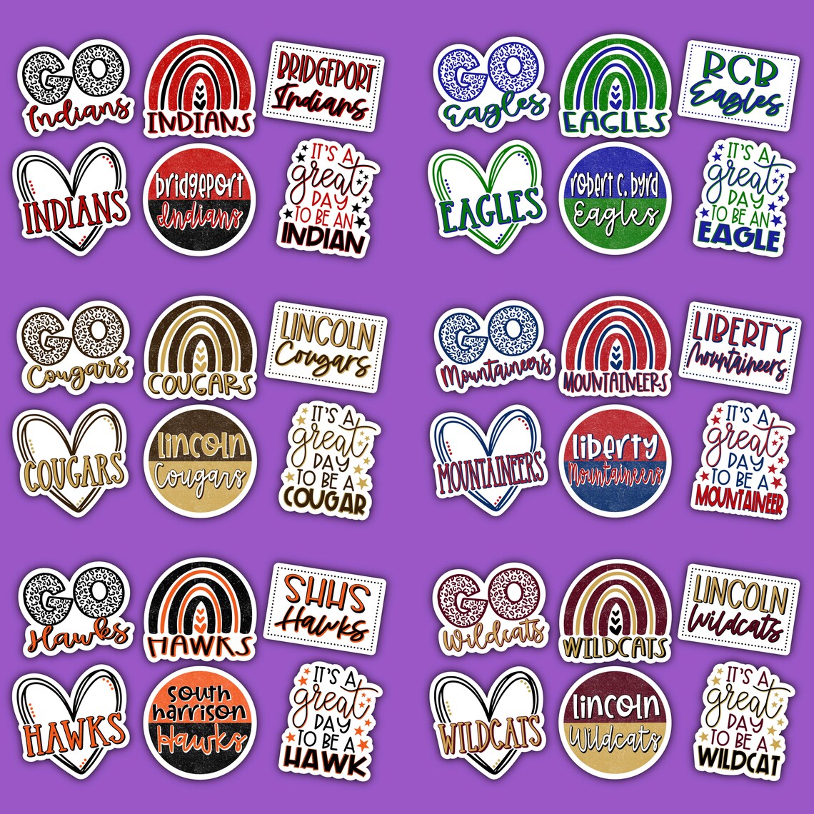CUSTOM School Spirit Sticker Pack 2 6 Stickers Your - Etsy
