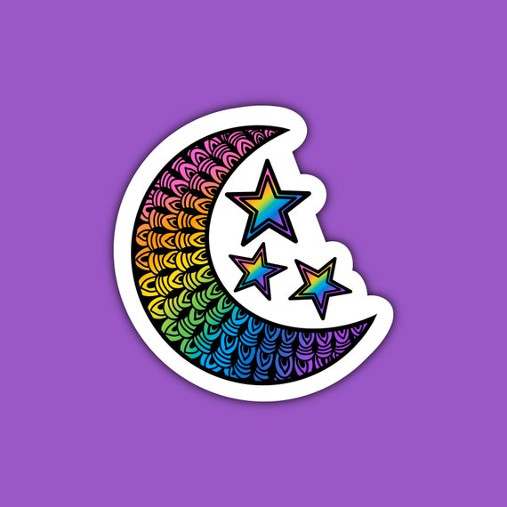 Colorful Moon and Stars Sticker Decorative Moon Colorful | Etsy