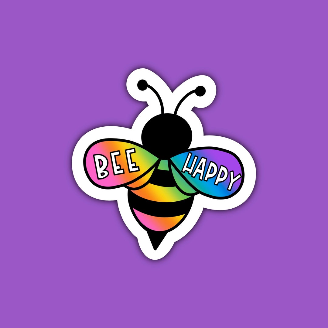 Bee Happy Sticker Colorful Decal Sticker - Etsy