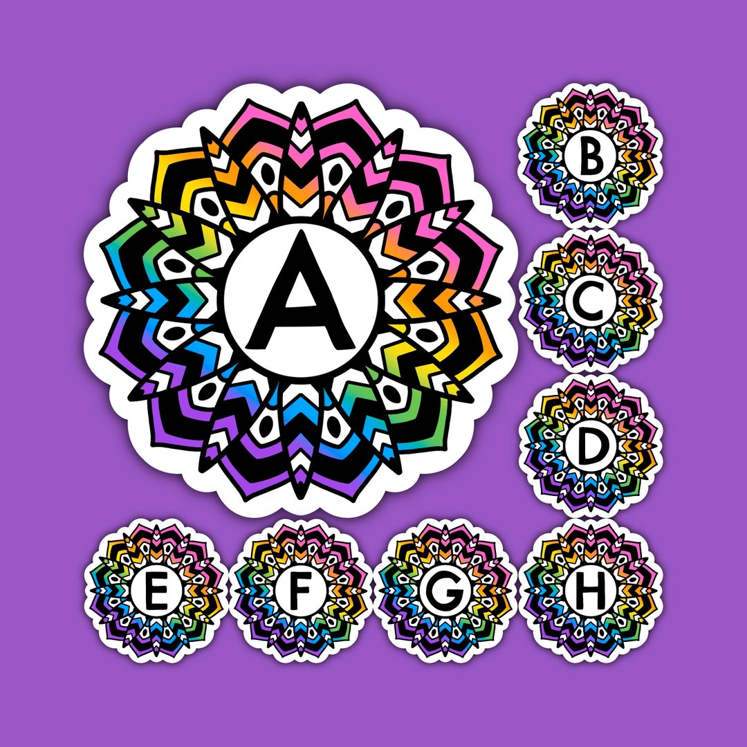 Pegatina inicial de mandala colorida / alfabeto / letra / - Etsy España