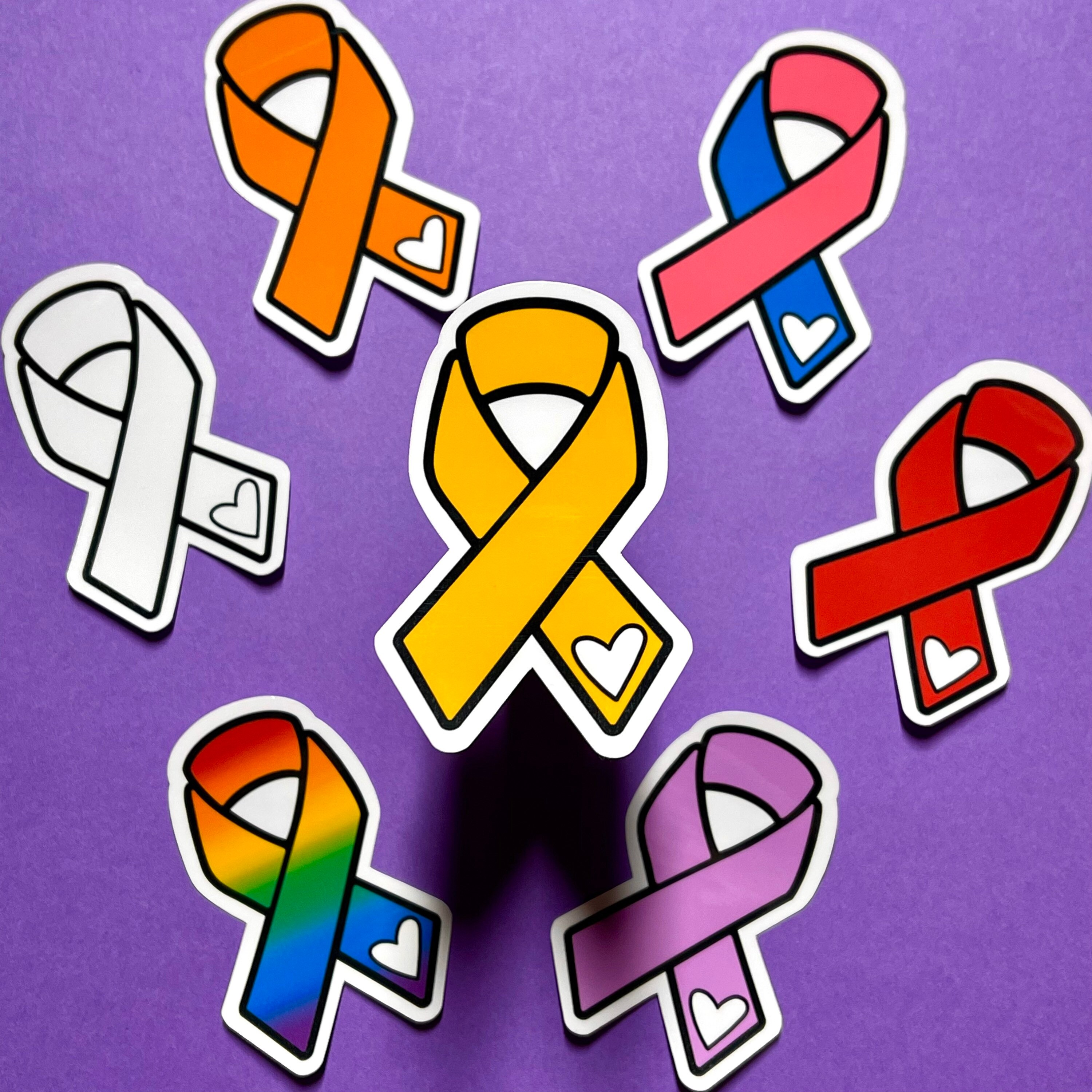 Awareness Ribbon Sticker with Heart Choose Your Color | Etsy