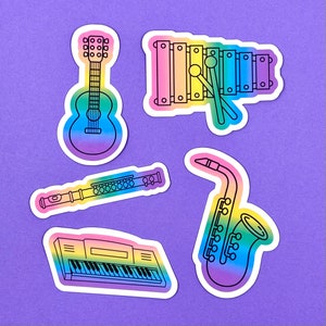 Choice of Colorful Musical Instrument Sticker | Flute Clarinet Trumpet ...