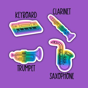 Choice of Colorful Musical Instrument Sticker | Flute Clarinet Trumpet ...