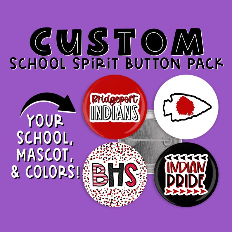 CUSTOM School Spirit Pinback Button Pack of 4 Your School - Etsy