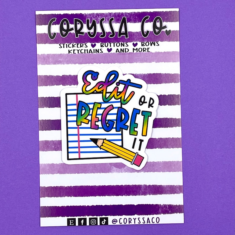 Edit Or Regret It Sticker English Teacher Sticker Ela Etsy