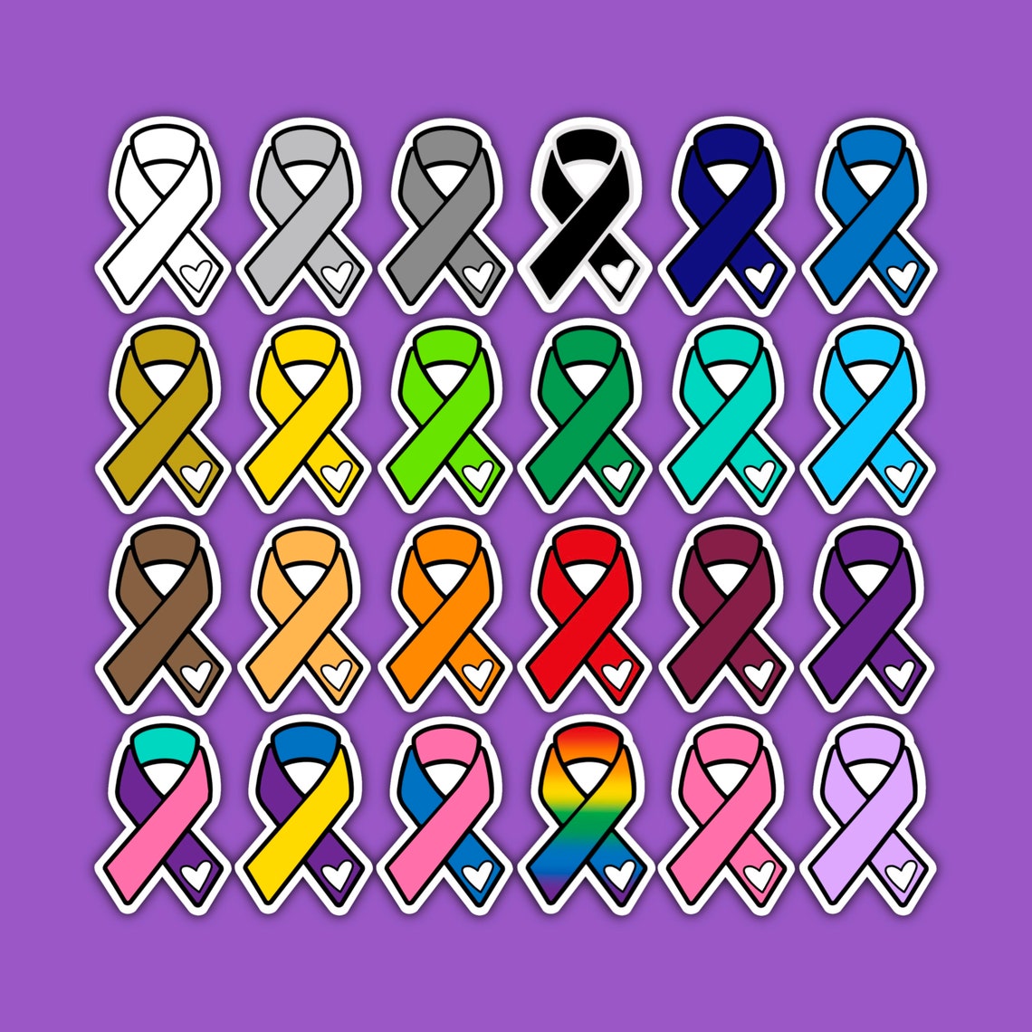Awareness Ribbon Sticker with Heart Choose Your Color | Etsy