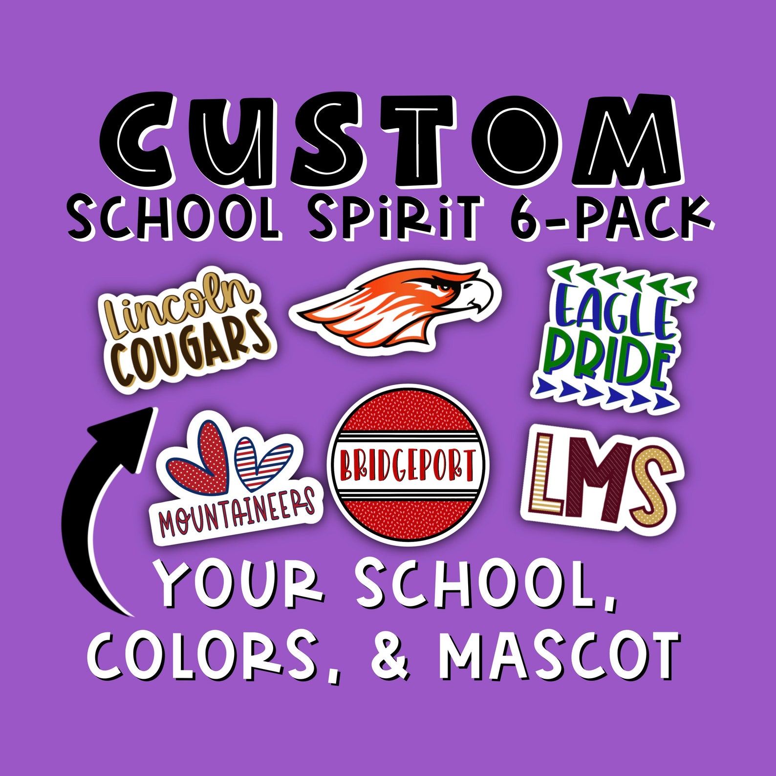 CUSTOM School Spirit Sticker Pack of 6 | Your School, Your Mascot, Your ...
