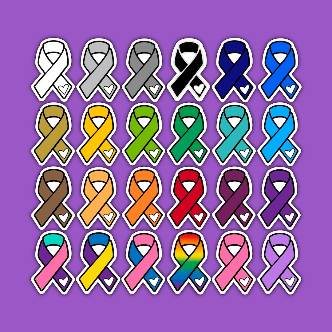 Awareness Ribbon Sticker With Heart | Cancer Support | Breast Cancer ...