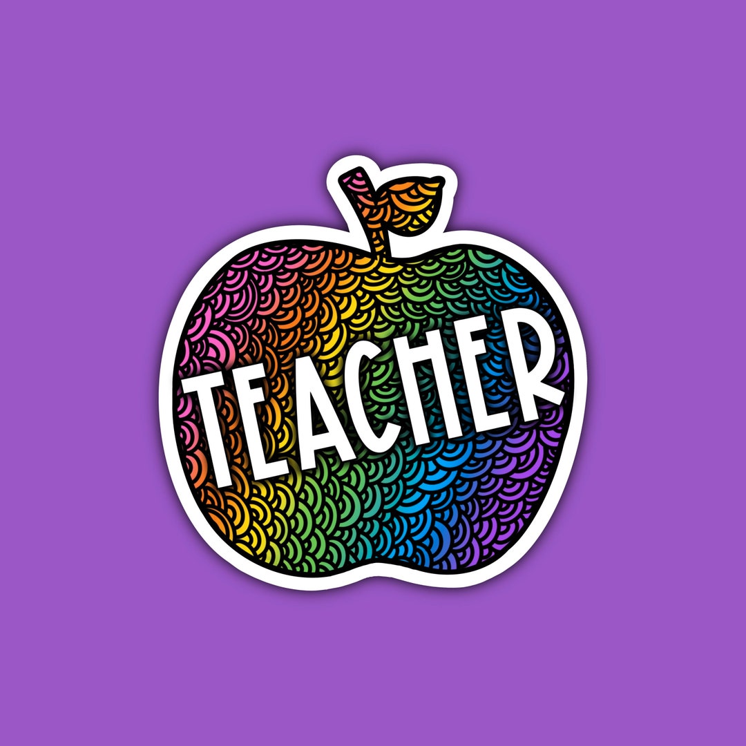 Teacher Apple Sticker Teacher Sticker Colorful Decal - Etsy