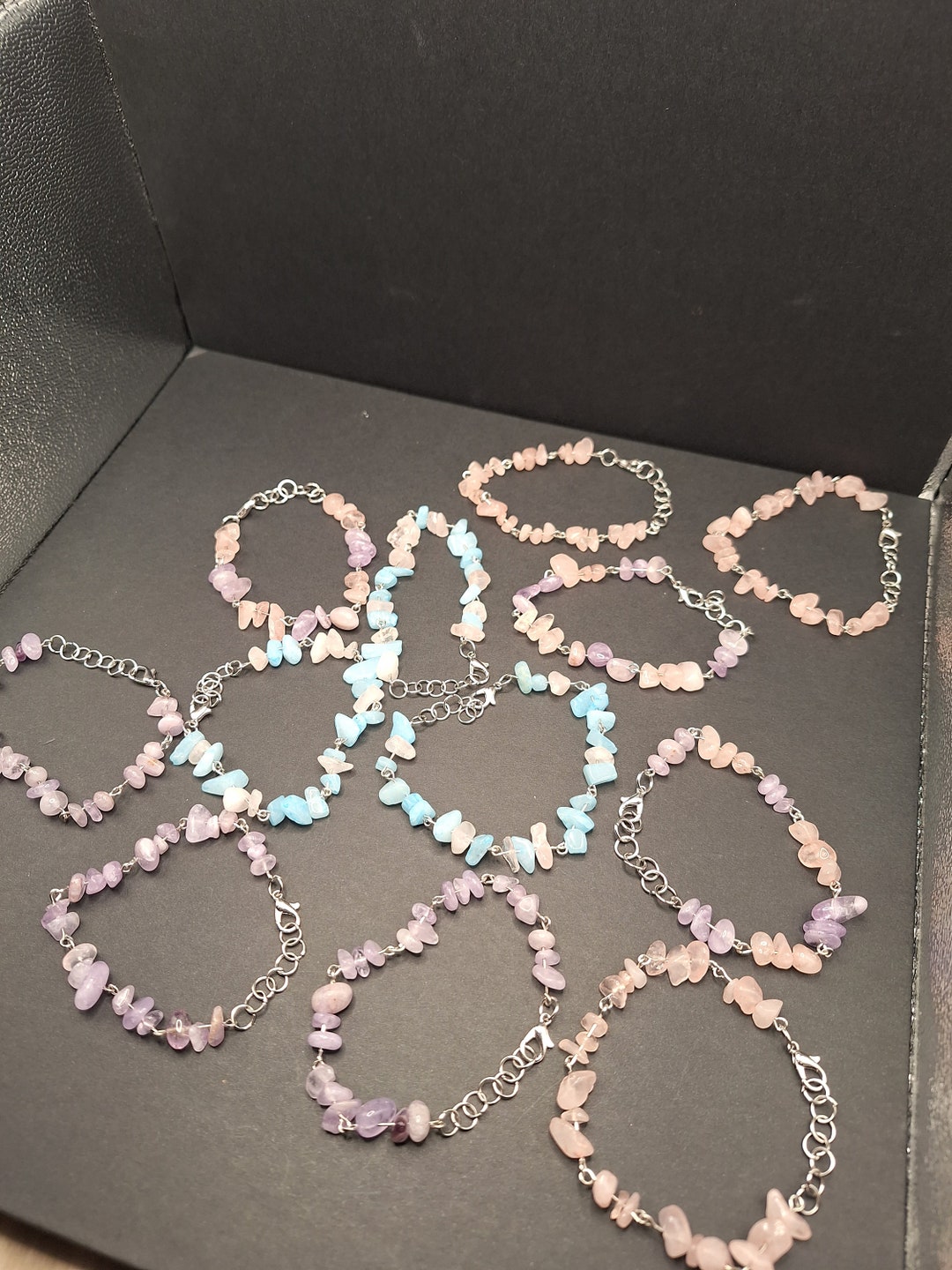 Pink & Blue Stone Chip Bracelet, Adjustable Gemstone Jewelry - Etsy