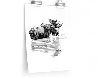 Moose Ink Drawing - Etsy