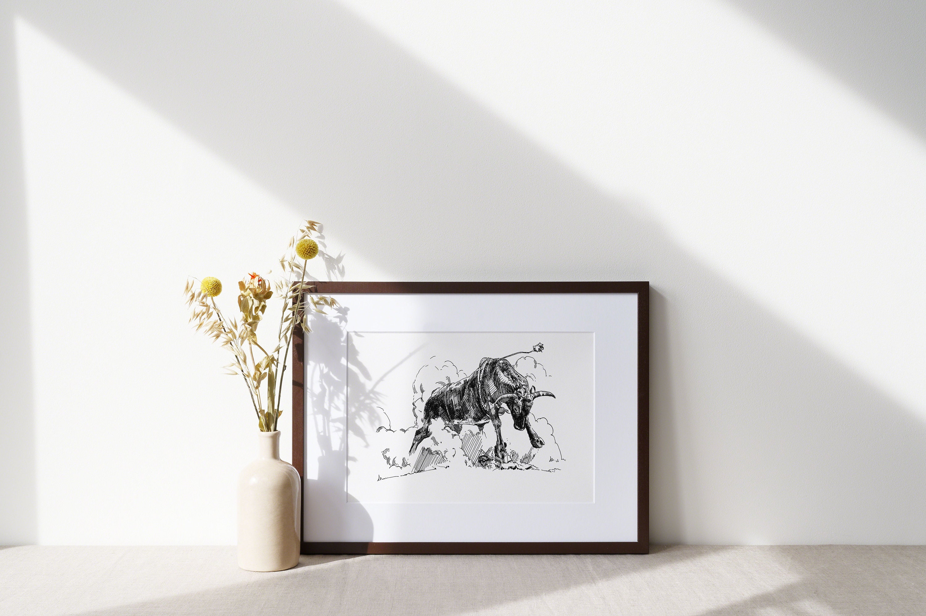 Bull Animal Drawing Wall Art Art of Zoo Animal Art Print Various Sizes ...