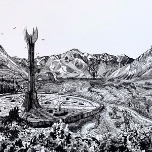 Isengard Lord of the Rings Drawing Tolkien Art Print Orthanc Ink ...