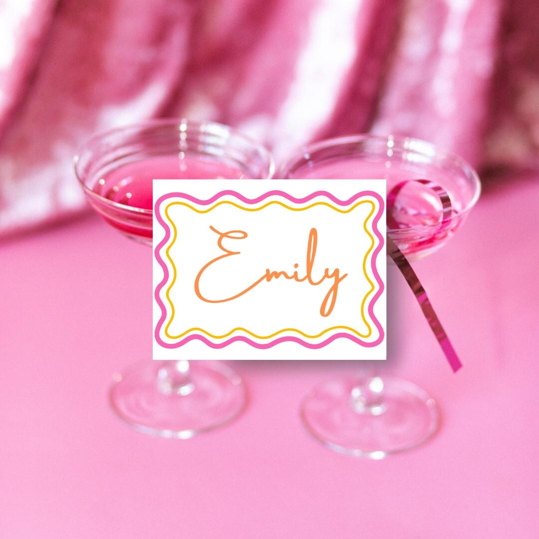 Editable Birthday Party Name Tag Unique Wavy Border Design Printable ...