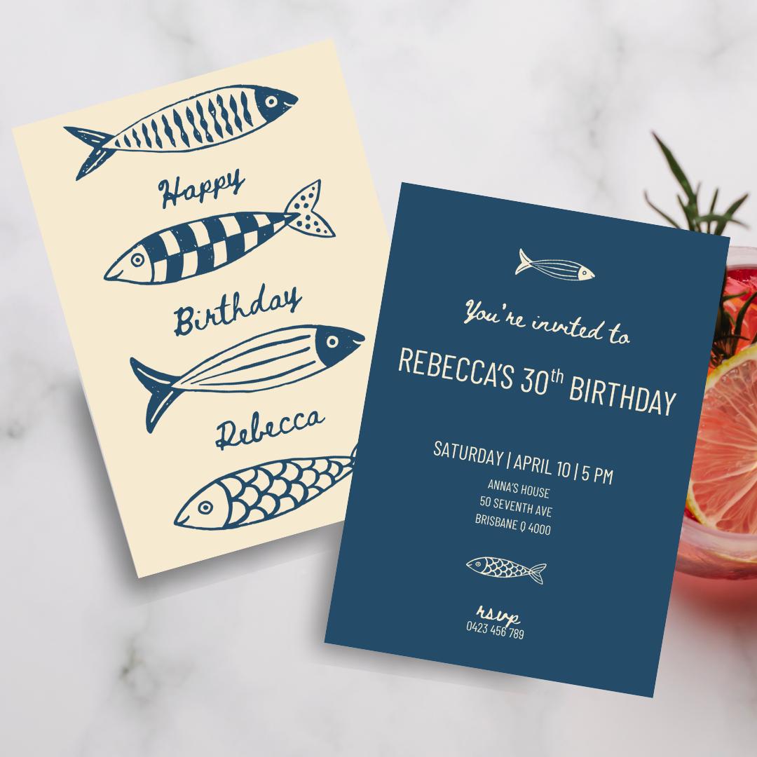 Editable Sardine Birthday Invitation – Coastal Fish Theme – 30th ...