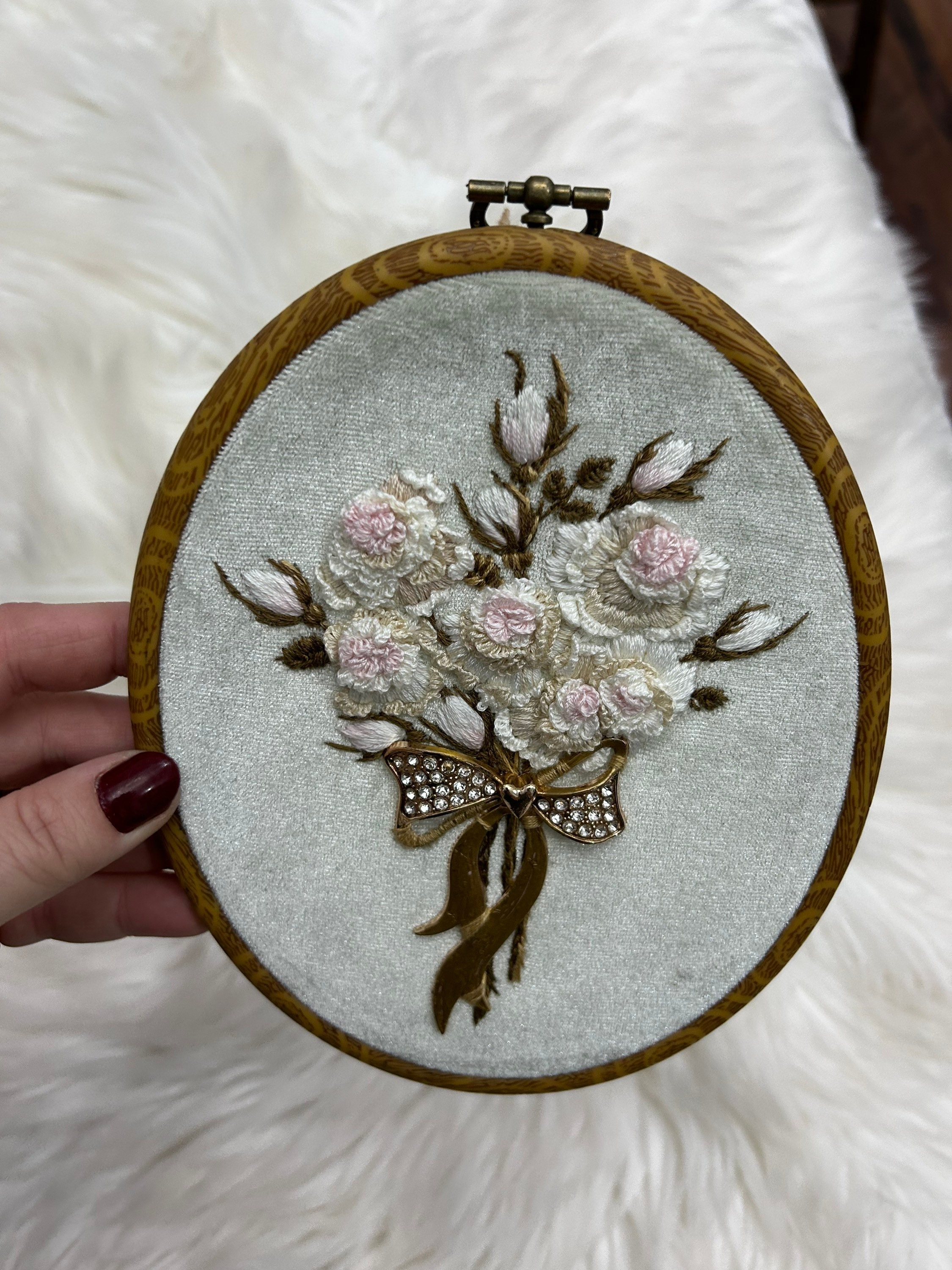 Finished Embroidery, Custom Design Bushel of Roses on Velvet - Etsy