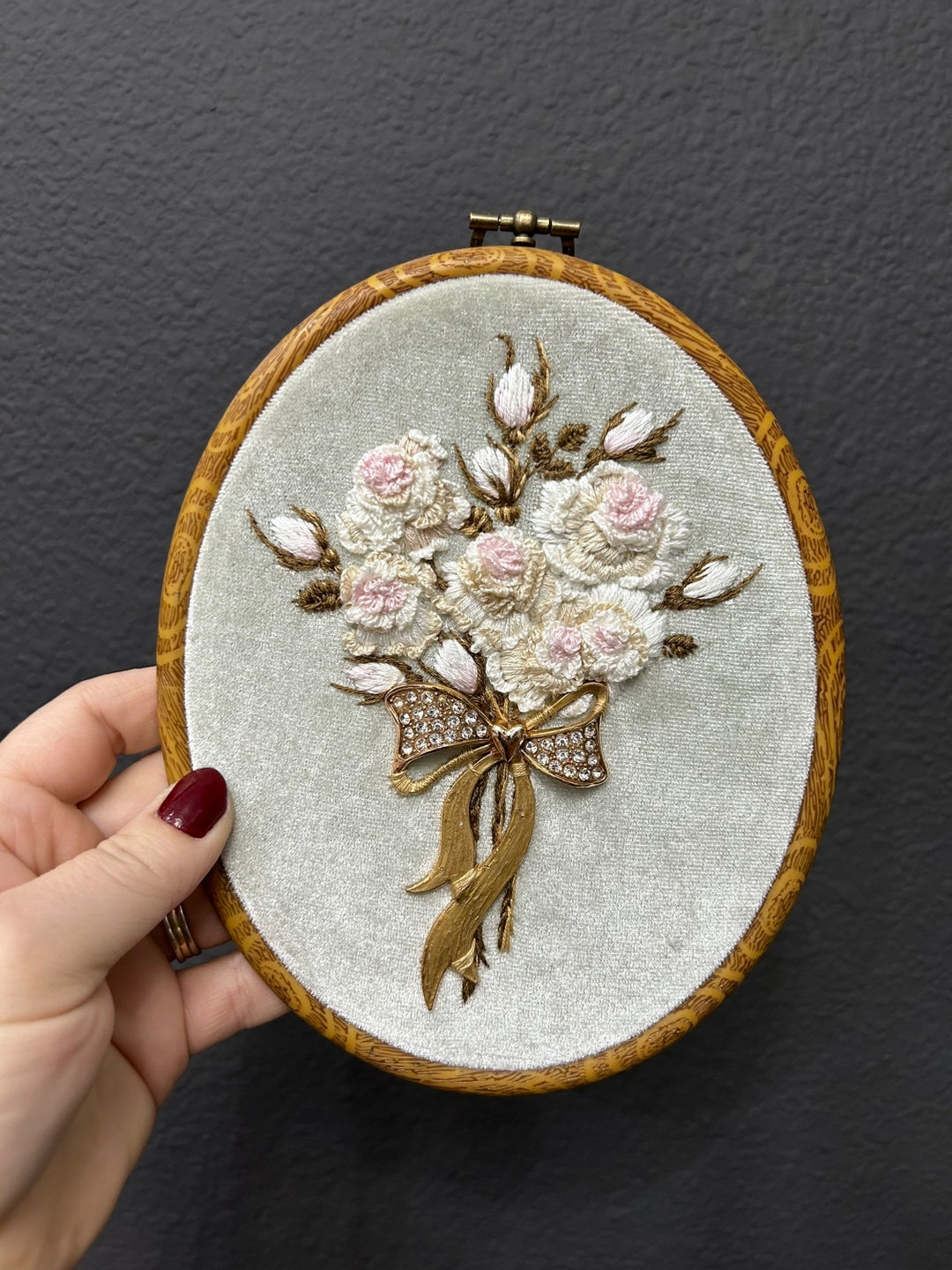 Finished Embroidery, Custom Design Bushel of Roses on Velvet - Etsy