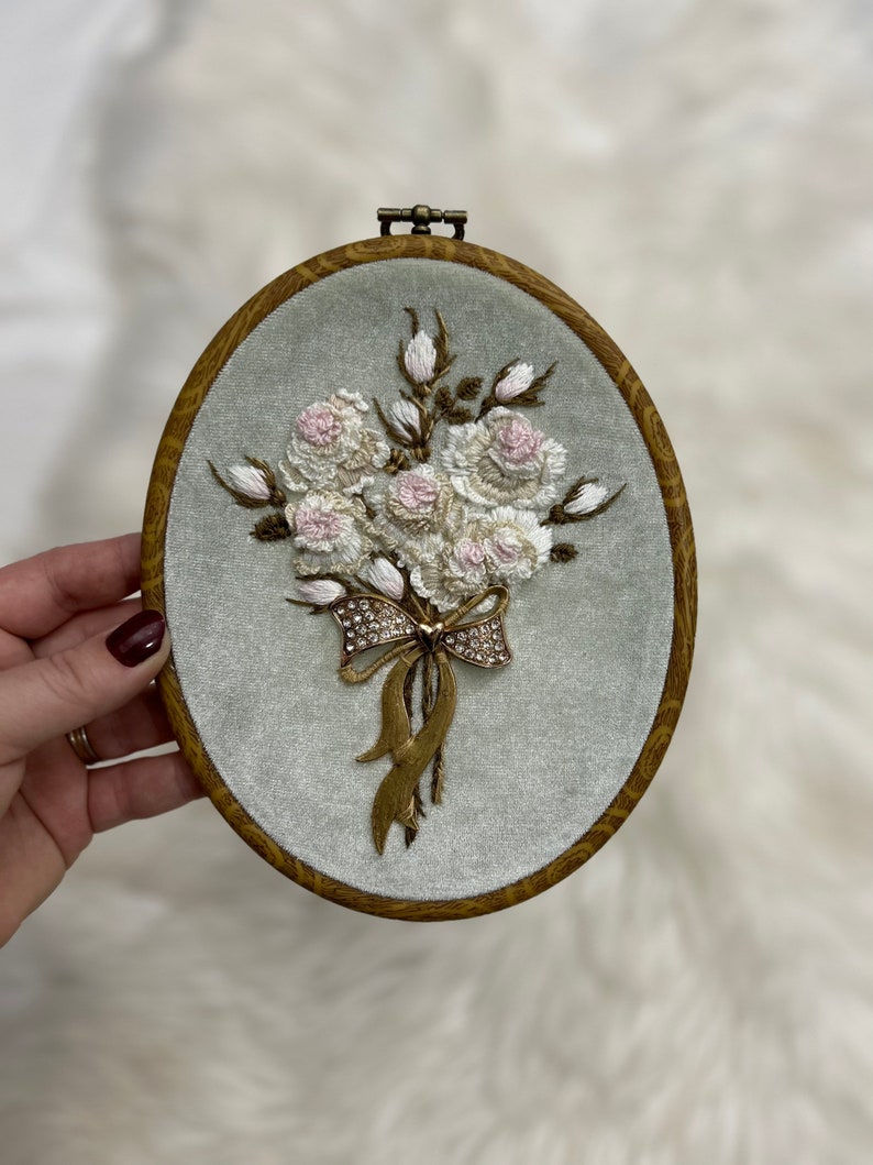 Finished Embroidery, Custom Design Bushel of Roses on Velvet - Etsy