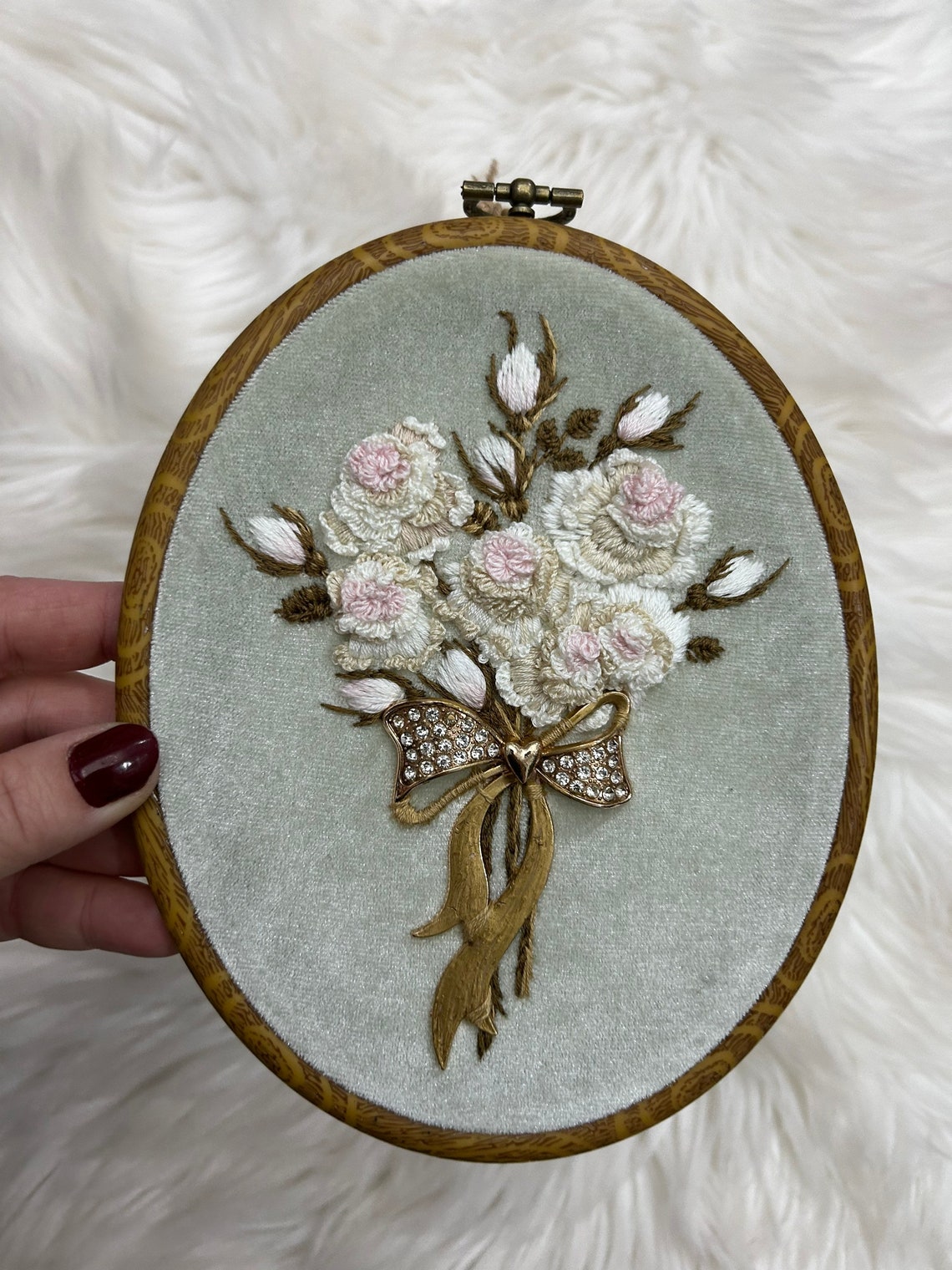 Finished Embroidery, Custom Design Bushel of Roses on Velvet - Etsy