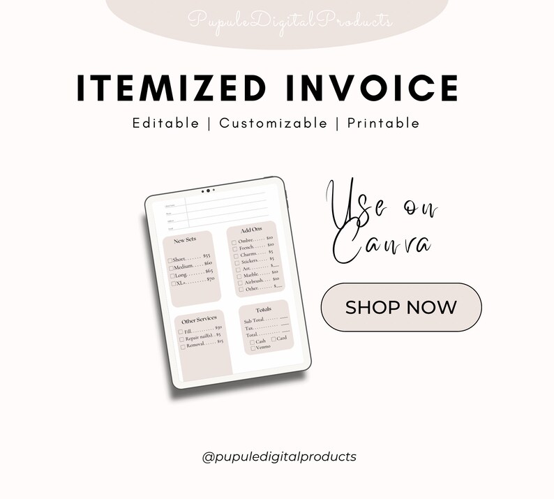 Editable Itemized Invoice for Nail Tech - Etsy